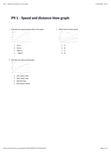 AQA Physics P9.1 – Speed & Distance–Time Graphs (Updated 2025 | Free ...