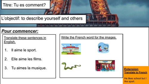 KS3 French Year 7 – Tu es comment ? | Describing Yourself Lesson ...