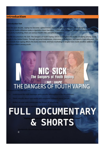 Work bundle about documentary Nick Sick: The dangers of youth vaping ...