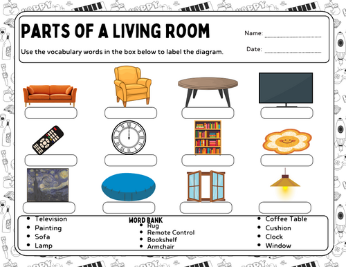 Identify the Parts of a Living Room – Vocabulary Labeling Diagram ...
