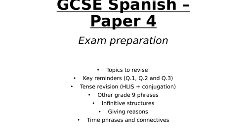GCSE Spanish (New Spec) - writing exam preparation (paper 4) | Teaching ...