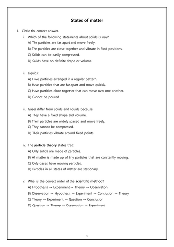States of matter exercises KS3 | Teaching Resources