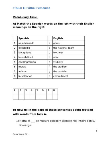 "El fútbol femenino": Spanish listening/comprehension activities (KS4/5 ...