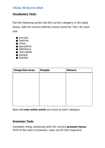 "Mi barrio ideal": Spanish listening/comprehension tasks (KS4/5; post ...