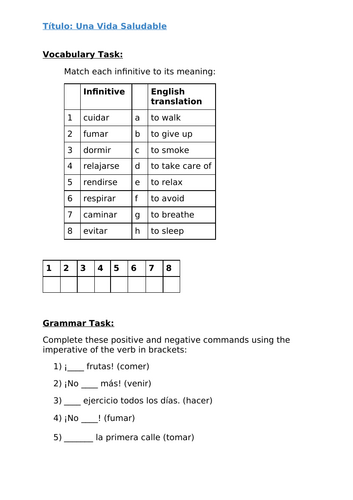 "Una vida saludable": Spanish listening/comprehension tasks (KS4/5 ...