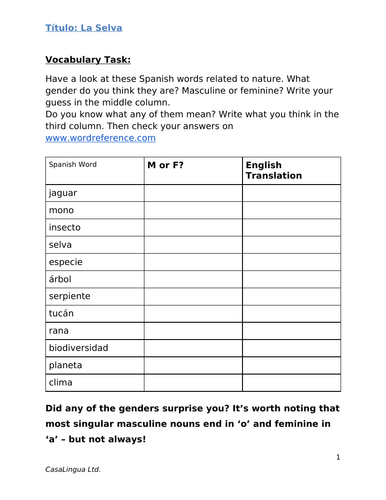 "La Selva": Spanish listening/comprehension tasks (KS4/5; post ...