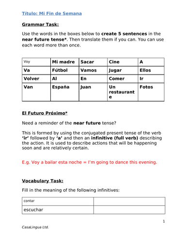 "Mi fin de semana": Spanish listening/comprehension tasks (KS4/5; post ...