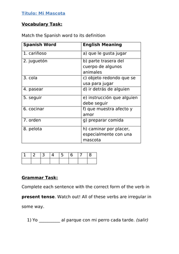 "Mi Mascota": Spanish listening/comprehension tasks (KS4/5; post ...