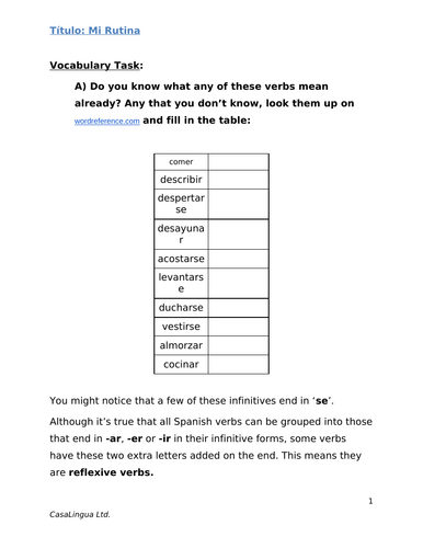 "Mi rutina": Spanish listening/comprehension activities (KS4/5; post ...