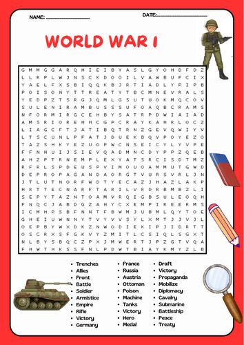 World War I Word Search Puzzle Worksheet Activity | Teaching Resources