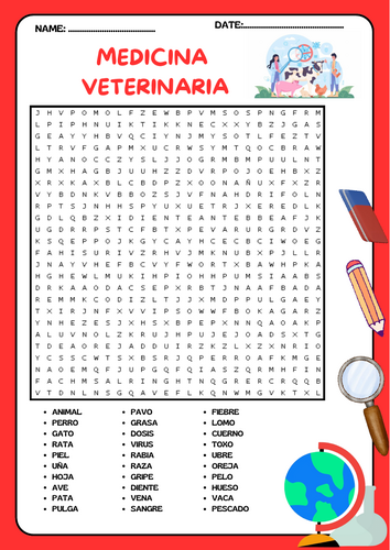 Hoja de Actividad: Sopa de Letras sobre Medicina Veterinaria | Teaching ...