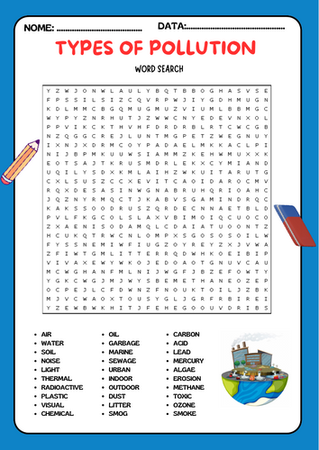 Types of Pollution” Word Search Puzzle Worksheet Activity | Teaching ...