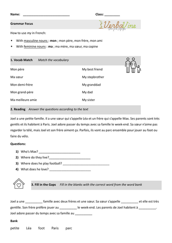 French Family Members Worksheet - KS3 | Teaching Resources