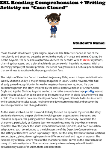 ESL Reading Comprehension + Essay - Detective Conan - Japanese Manga ...