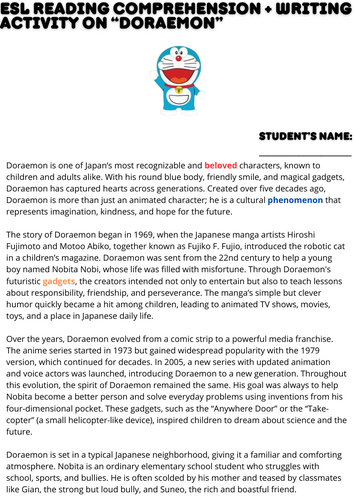 ESL Reading Comprehension + Essay - Doraemon - Japanese Manga and Anime ...