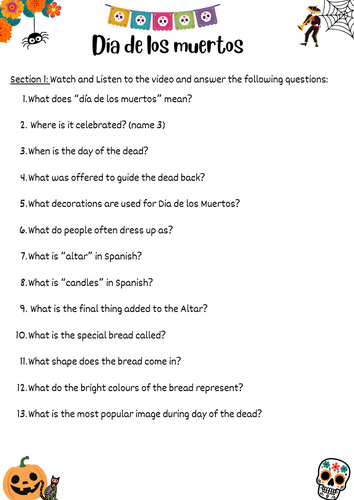 DÍA DE LOS MUERTOS - Year 8 or 9 Spanish Halloween lesson with ...