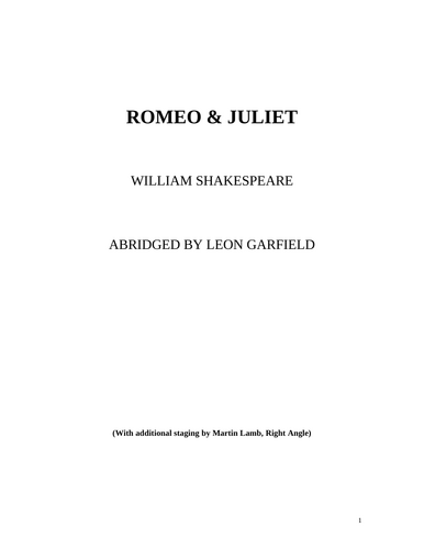 Romeo and Juliet scheme of work. | Teaching Resources