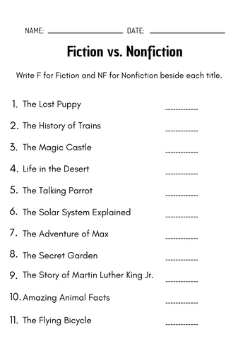 Fiction vs. Nonfiction Reading and Writing Worksheets | Teaching Resources