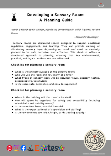 Sensory Room & Individual Needs Planning Guides - Special Education ...