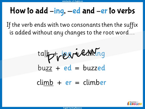 Adding Suffixes -ing, -ed and -er to Verbs - Year 1 Spelling | Teaching ...