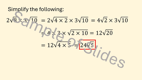 Simplifying Surds – Lesson 1 PowerPoint & Worksheets with Worked Solutions | Teaching Resources
