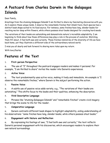 Postcard / Letter Template for Darwin from Galapagos Islands with Model ...