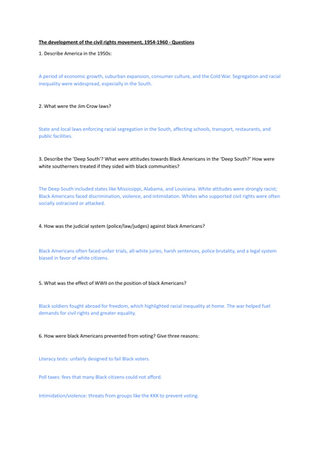 USA Questions -GCSE Edxecel -The development of the civil rights ...