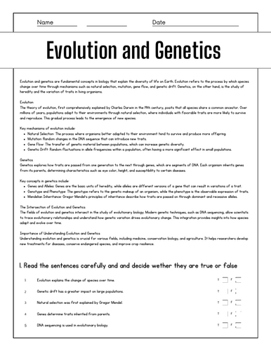 Evolution and Genetics: Reading Comprehension Passages & Questions ...