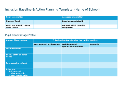 Inclusion Baseline & Action Planning Template | Teaching Resources