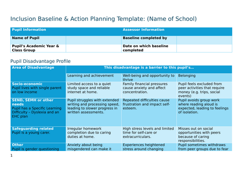 Inclusion Baseline & Action Planning Template | Teaching Resources