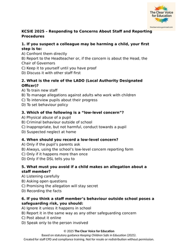 KCSIE 2025 Safeguarding Knowledge Check Series – Six Editable Staff ...