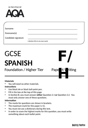 NEW SPEC Spanish 90 Word Writing Questions | Teaching Resources