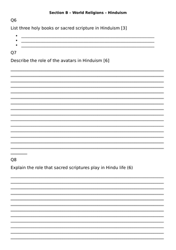 GCSE Hinduism - End of Topic test | Teaching Resources