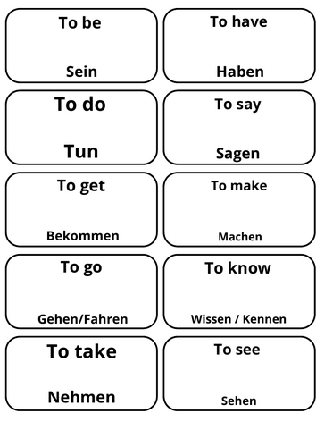ESL Multilingual Vocabulary Flashcards - 100 most common verbs - German ...