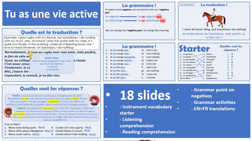 2026 French AQA GCSE Module 1.2 - Tu as une vie active ? | Teaching ...