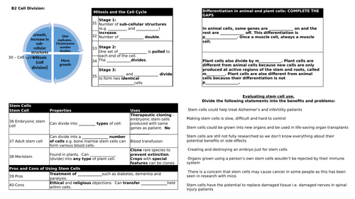 GCSE Biology AQA paper 1 revision organisers. Answers included ...
