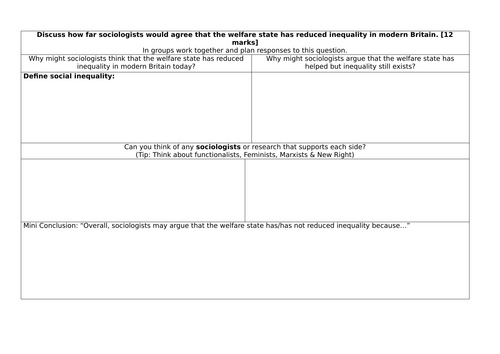 AQA GCSE Sociology of Social Stratification: 12-mark practice A3 ...