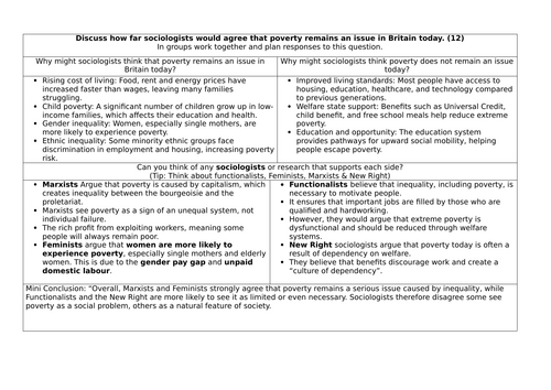 AQA GCSE Sociology of Social Stratification: 12-mark practice A3 ...