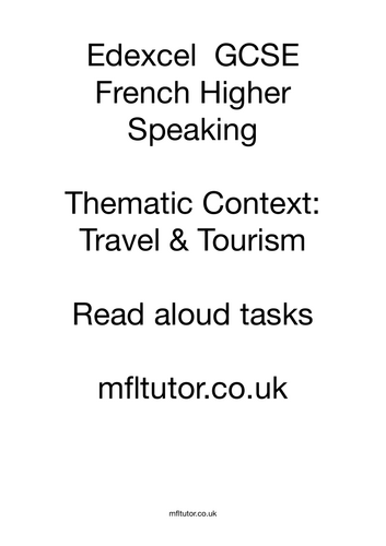 Speaking pack - Travel & Tourism - Edexcel GCSE French Higher ...