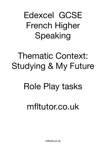 Role Play questions for Edexcel GCSE French Higher Tier | Teaching ...