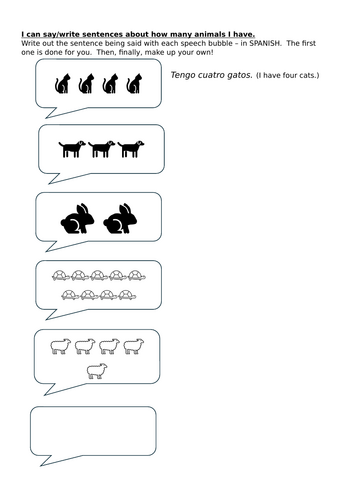Primary Spanish: 'tengo' + numbers 1-10 + pets (plural) | Teaching ...
