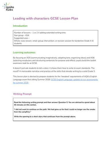 GCSE Creative Writing: Leading with Characters (Updated AQA ...