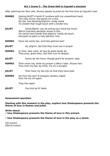 Romeo and Juliet Assessment (Love) | Teaching Resources