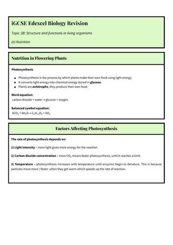 Edexcel iGCSE Biology Topic 2B: Plant and Human Nutrition – Revision ...