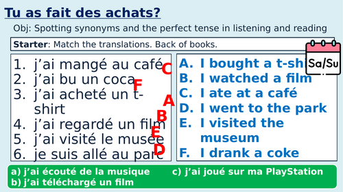 Dynamo 2 Rouge: Module 3. Unit 4, Tu as fait des achats? | Teaching Resources