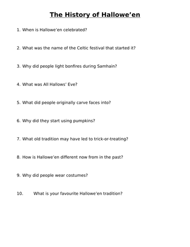 The History of Halloween – Differentiated Reading Comprehension Pack ...