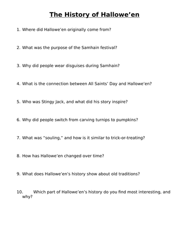 The History of Halloween – Differentiated Reading Comprehension Pack ...