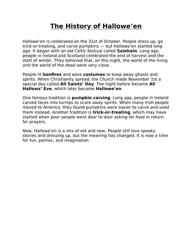 The History of Halloween – Differentiated Reading Comprehension Pack ...