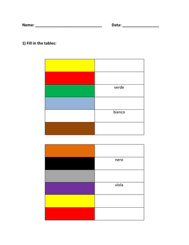 Italian Colours Worksheet | I colori | Teaching Resources