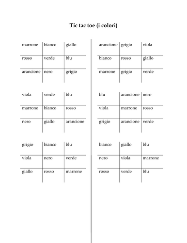 Tic Tac Toe Italian Colours Worksheet | I Colori | Teaching Resources